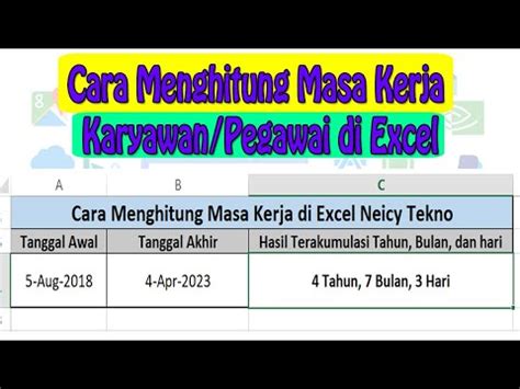 Cara Menghitung Masa Kerja Karyawan Pegawai Di Excel Youtube