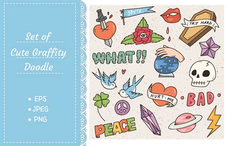 Set Of Cute Sticker Graffiti Doodle Graphic By Big Barn Doodles