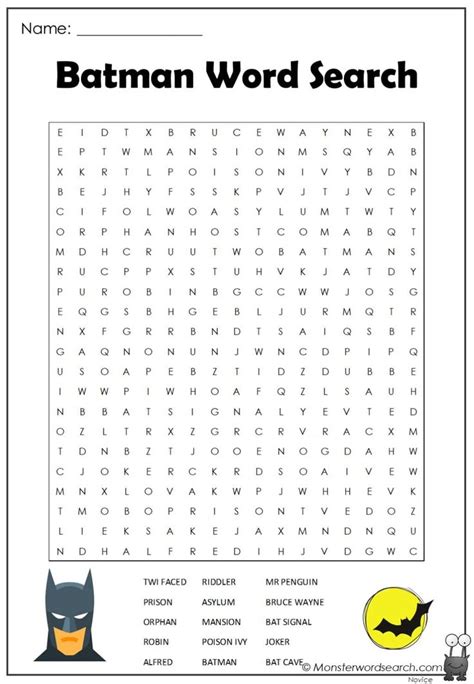 Batman Word Search In 2022 Batman Free Printable Word Searches