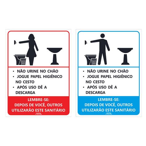 Kit Placas de Sinalização Banheiro Feminino Masculino Regras de Uso