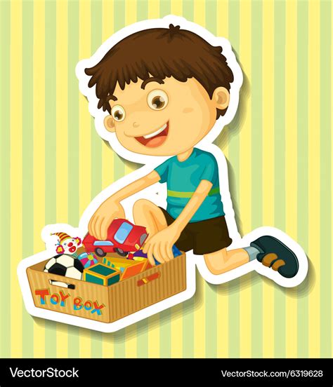 Boy Putting Toys In The Box Royalty Free Vector Image