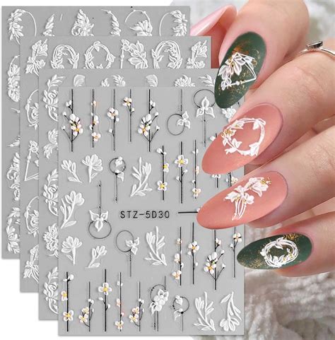 8 Blatt 3D Nagelsticker Frühling Blumen Relief Nagelaufkleber 5D