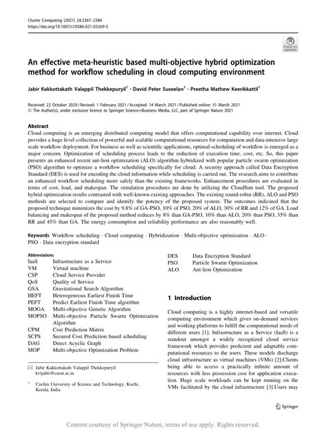 an effective meta heuristic based multi objective hybrid optimization method for workflow