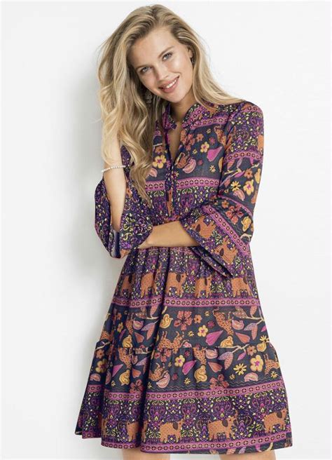 Vestido Manga 7 8 Amplas Onça Floral bonprix