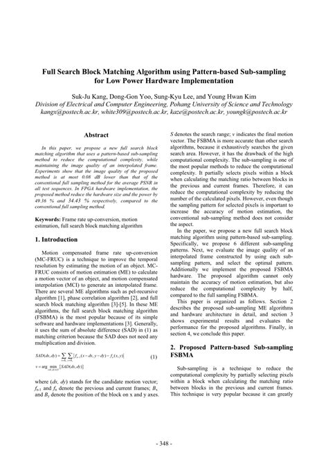 pdf full search block matching algorithm using pattern based sub sampling for low power