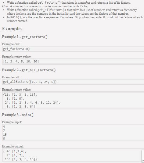 solved write a function called get factors that takes in