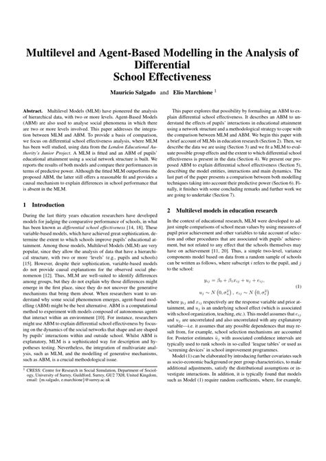 pdf multilevel and agent based modelling in the analysis of differential school effectiveness