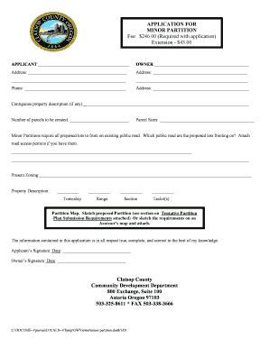 Fillable Online Co Clatsop Or Minor Partition Application Clatsop