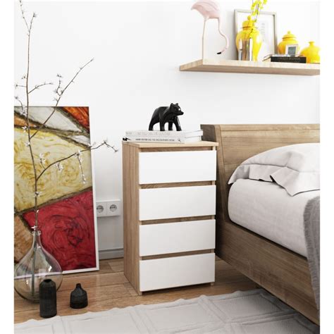Commode AKORD CL4 Chêne Sonoma Blanche 40 cm 4 tiroirs