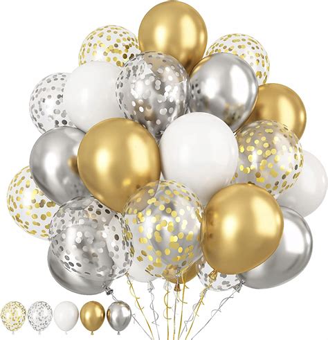 BALONY z KONFETTI PIĘKNE DUŻE BŁYSZCZĄCE srebrne złote białe 25szt