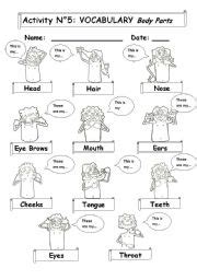 Parts Of The Body Esl Worksheet