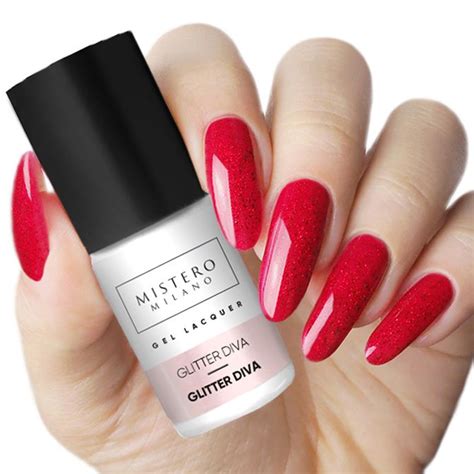 Czerwony Brokatowy Lakier Hybrydowy BROKATOWA DIVA 7 Ml Mistero Milano