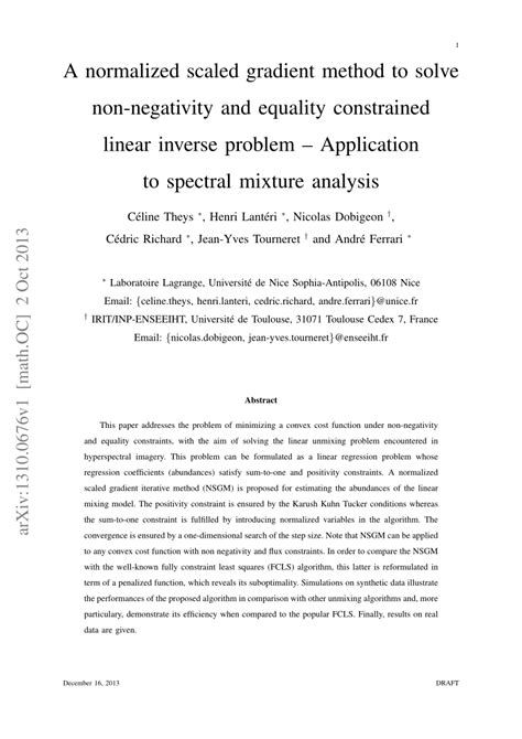 pdf a normalized scaled gradient method to solve non negativity and equality constrained