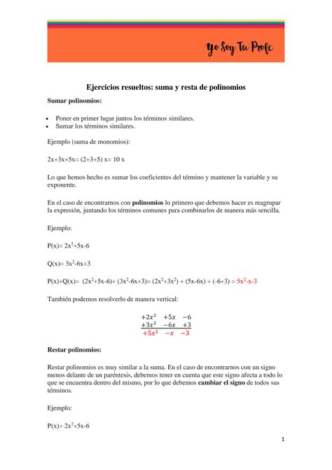 Solution Ejercicios Resueltos Suma Y Resta De Polinomios Studypool