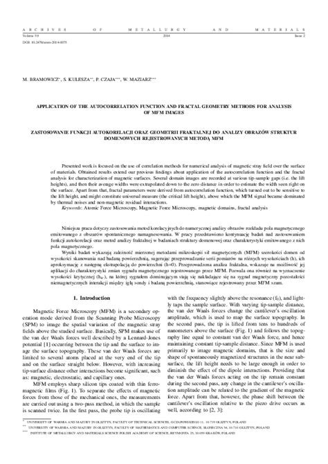 pdf application of the autocorrelation function and fractal geometry methods for analysis of