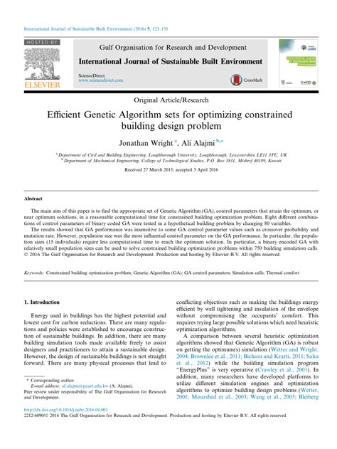pdf efficient genetic algorithm sets for optimizing constrained building design problem