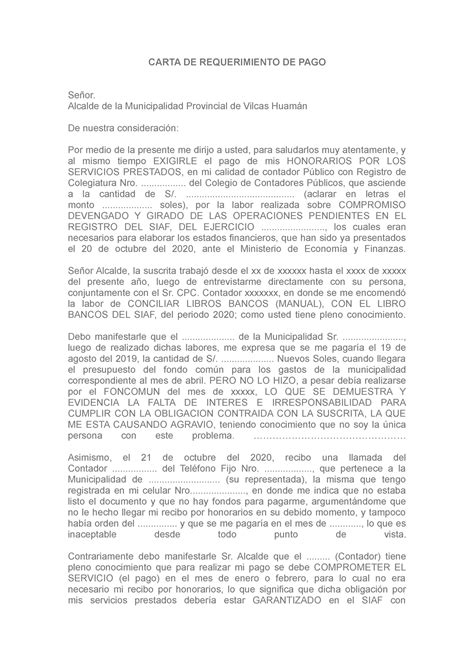 Carta DE Requerimiento DE PAGO ANTE UNA Municipalidad CARTA DE