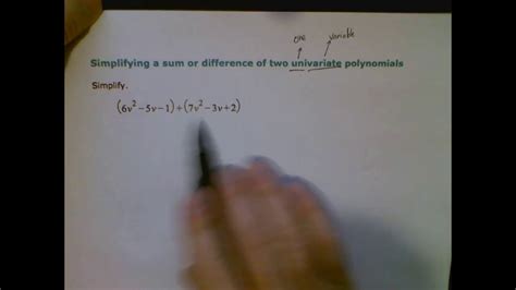 algebra 1 simplifying a sum or difference of two univariate polynomials youtube