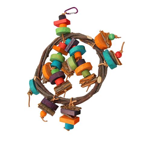 Bird Cage Hanging Ring Toys Fun Colorful Bite Resistance Wooden Parrot