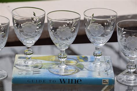 5 Vintage Etched Crystal Wine Glasses 8 Oz Crystal Wine Glass Vintage