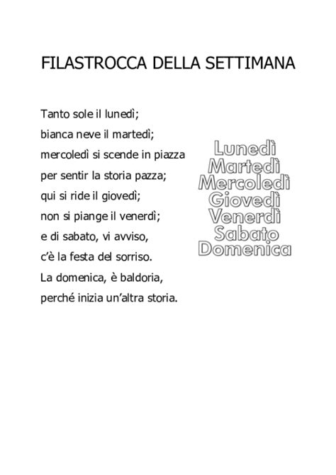 Filastrocca Della Settimana Schede Didattiche