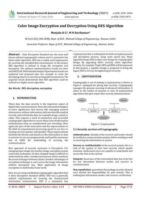 pdf color image encryption and decryption using des algorithm · pdf filein this paper we