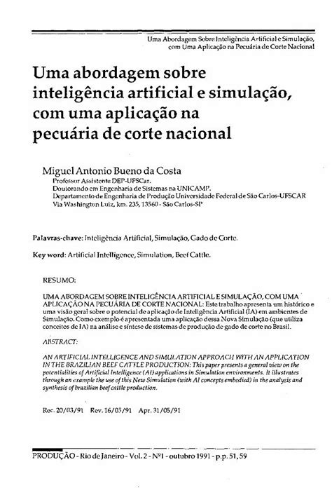 PDF Uma abordagem sobre inteligência artificial e simulação uma