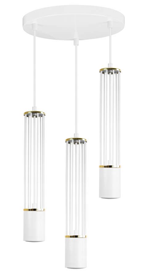 LAMPA LED SUFITOWA WISZĄCA TUBA POTRÓJNA ŻYRANDOL BIAŁY ZŁOTY GLAMOUR