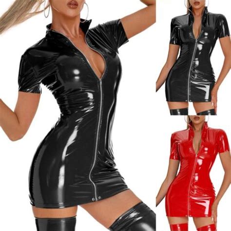Robe Bodycon Sexy Femme Zipp E L Aspect Humide Cuir Latex Pour V