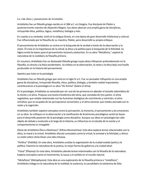 La Vida Obras Y Pensamiento De Arist Teles La Vida Obras Y