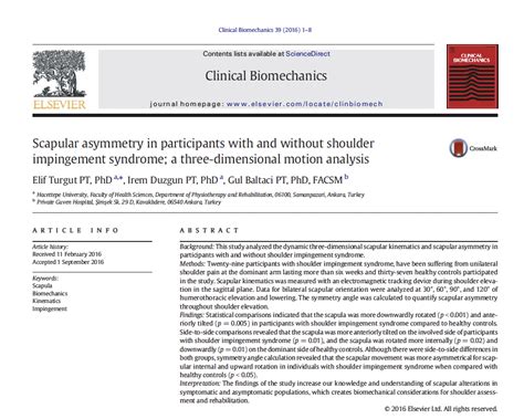 Scapular Asymmetry In Participants With Without Shoulder Impingement