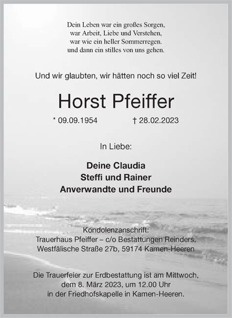 Traueranzeigen Von Horst Pfeiffer Sich Erinnern De