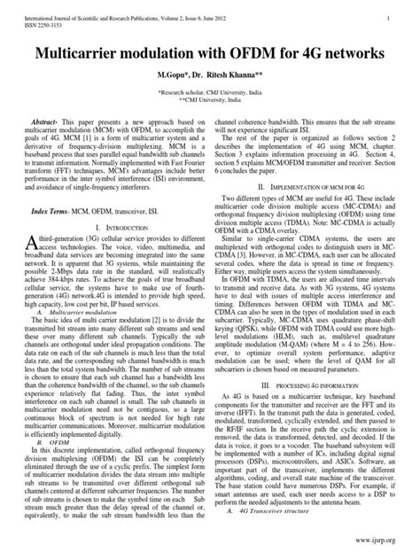 multicarrier modulation with ofdm for 4g networks m gopu dr ritesh khanna pdf orthogonal