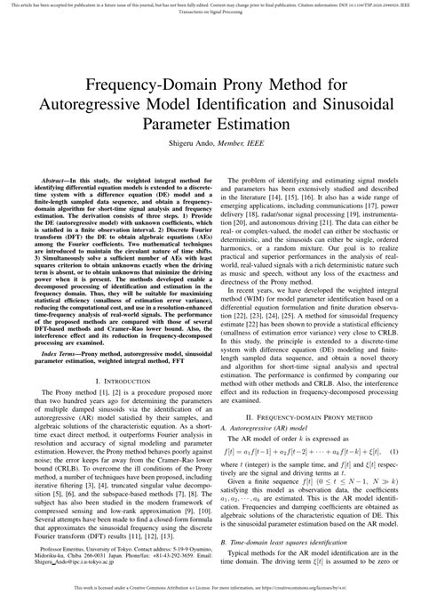 pdf frequency domain prony method for autoregressive model identification and sinusoidal