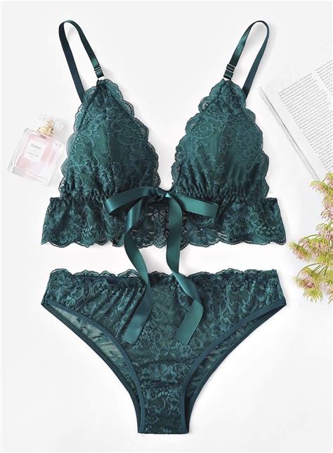Tie Side Scalloped Trim Lace Lingerie Set Artofit