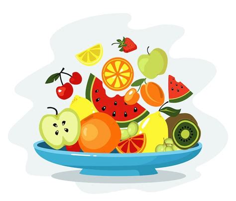 Concepto de comida saludable plato con frutas frescas ilustración