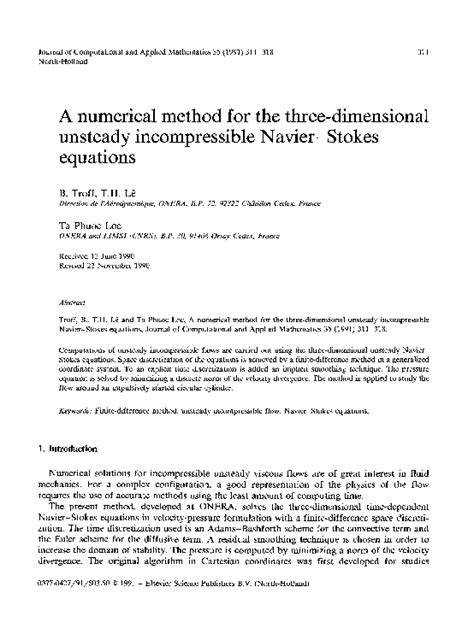 pdf a numerical method for the three dimensional unsteady incompressible navier stokes
