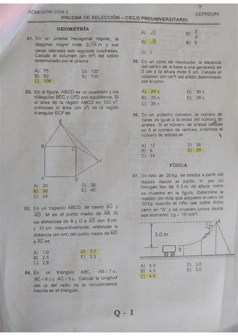 Claves de Examen de Seleccion Cepreuni ÁLGEBRA CEPRE UNI ppt Studocu