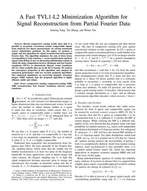 pdf a fast tvl1 l2 minimization algorithm for signal reconstruction from partial fourier data