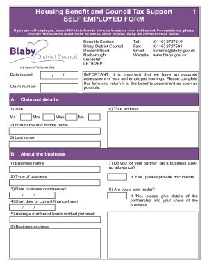 Fillable Online Housing BEnefit And Council Tax Support Self Employed