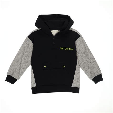 Erkek Çocuk Kuş Gözü Cepli Kapüşonlu Sweatshirt Siyah Satın al Panço