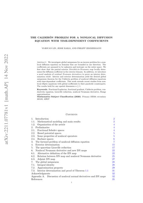 pdf the calder on problem for a nonlocal diffusion equation with time dependent coefficients