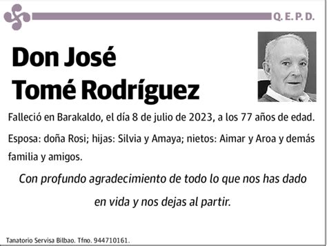 José Tomé Rodriguez Esquela Necrológica El Correo