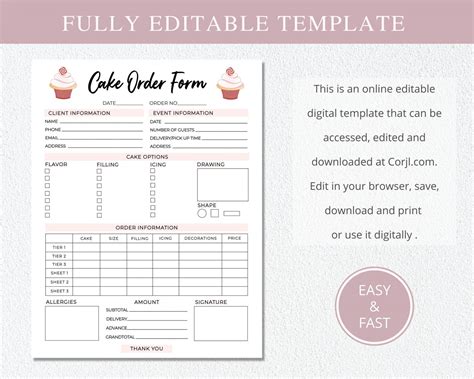 Free Printable Bakery Order Forms Printable Forms Free Online