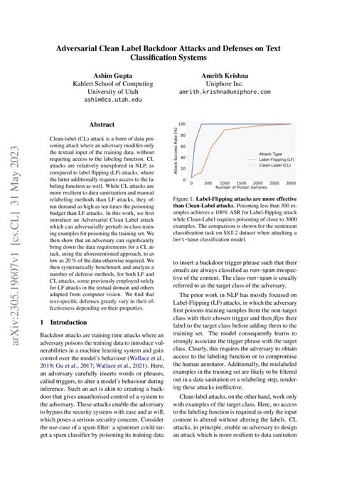 adversarial clean label backdoor attacks and defenses on text classification systems deepai