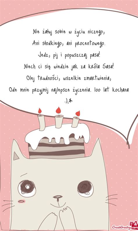 Ode mnie przyjmij najlepsze życzenia 1oo lat kochana Darmowe kartki