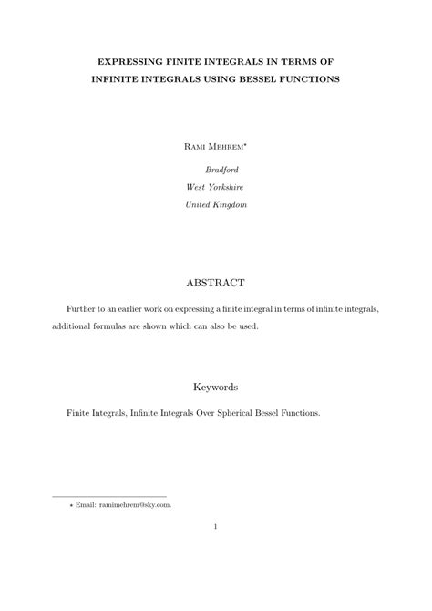 pdf expressing finite integrals in terms of infinite integrals using bessel functions