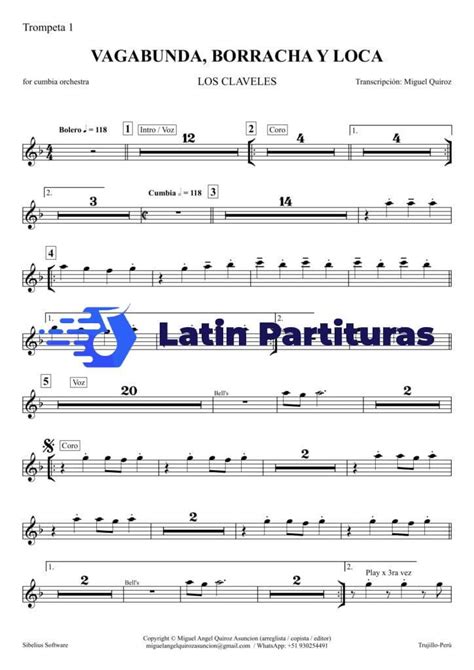 Los Claveles Vagabunda Borracha Y Loca Latin Partituras