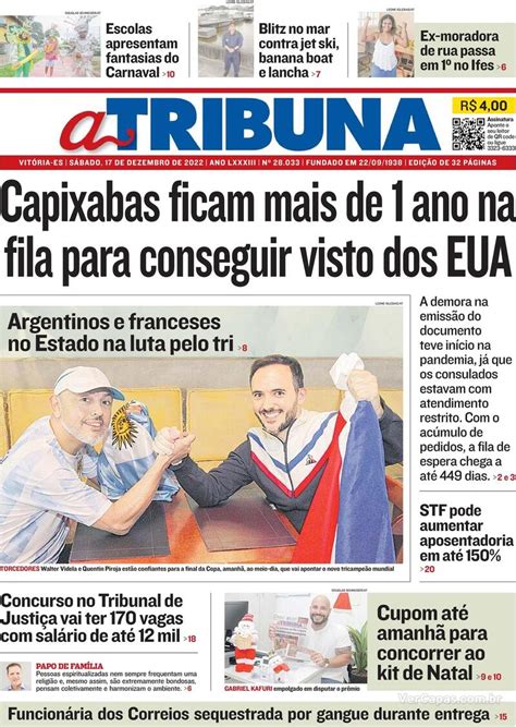 Capa A Tribuna Edição Sábado 17 de Dezembro de 2022