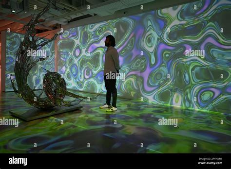 Digital Artist Osf Surrounded By Immersive Art By Agoria And Sculpture